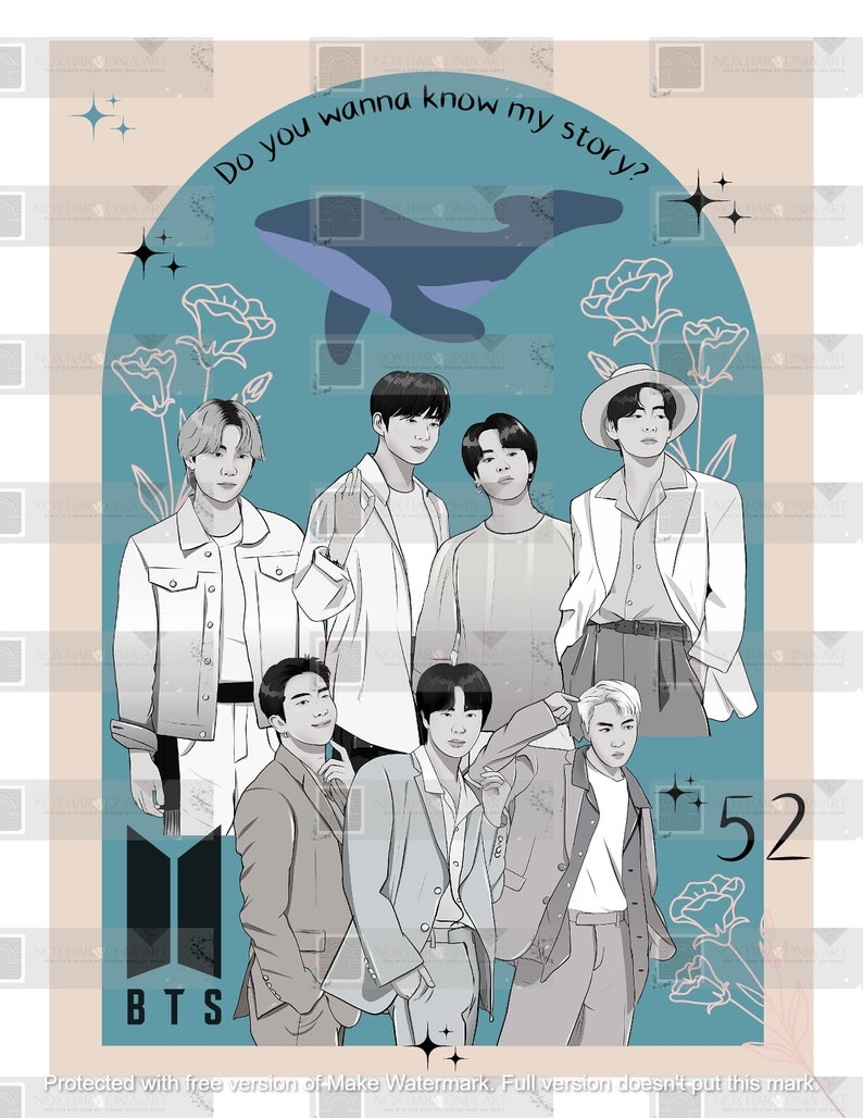 BTS Wall Art K-pop Poster BTS Army Gift 52 Whalien Korean Music Jimin V ...