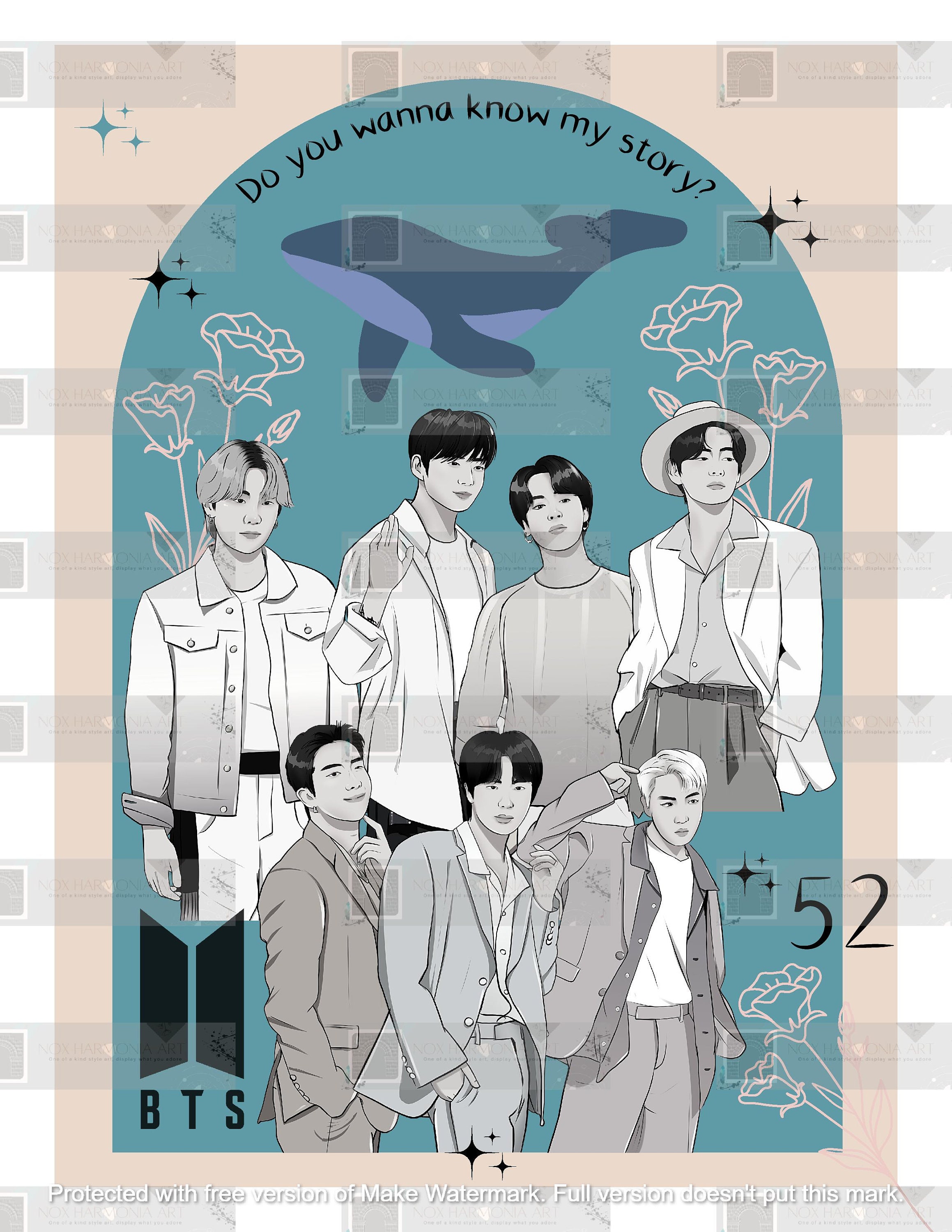 BTS Wall Art K-pop Poster BTS Army Gift 52 Whalien Korean Music Jimin V ...