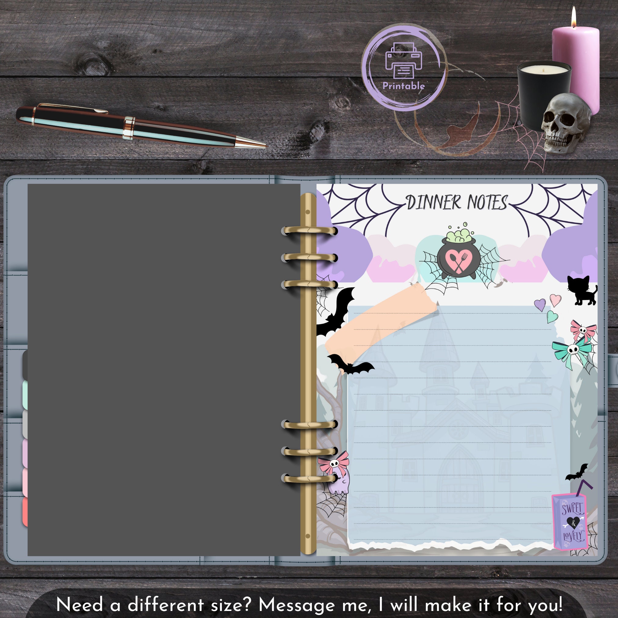 Goth Dinner Planner Printable • Pastel Grocery List • Spooky Menu ...