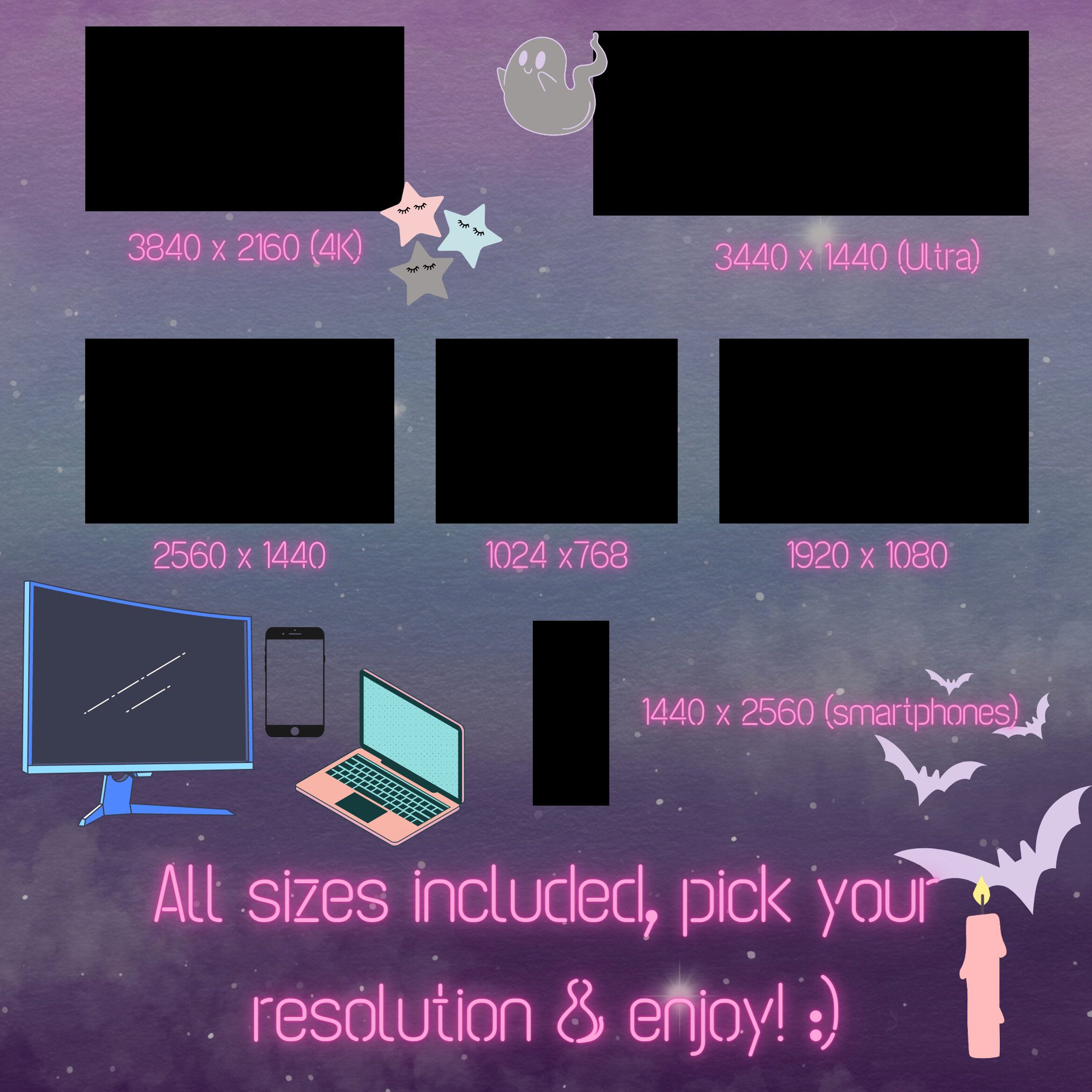 Pastel Goth Desktop Wallpaper Creepy Cute Spooky Kawaii Gift Art Horror ...