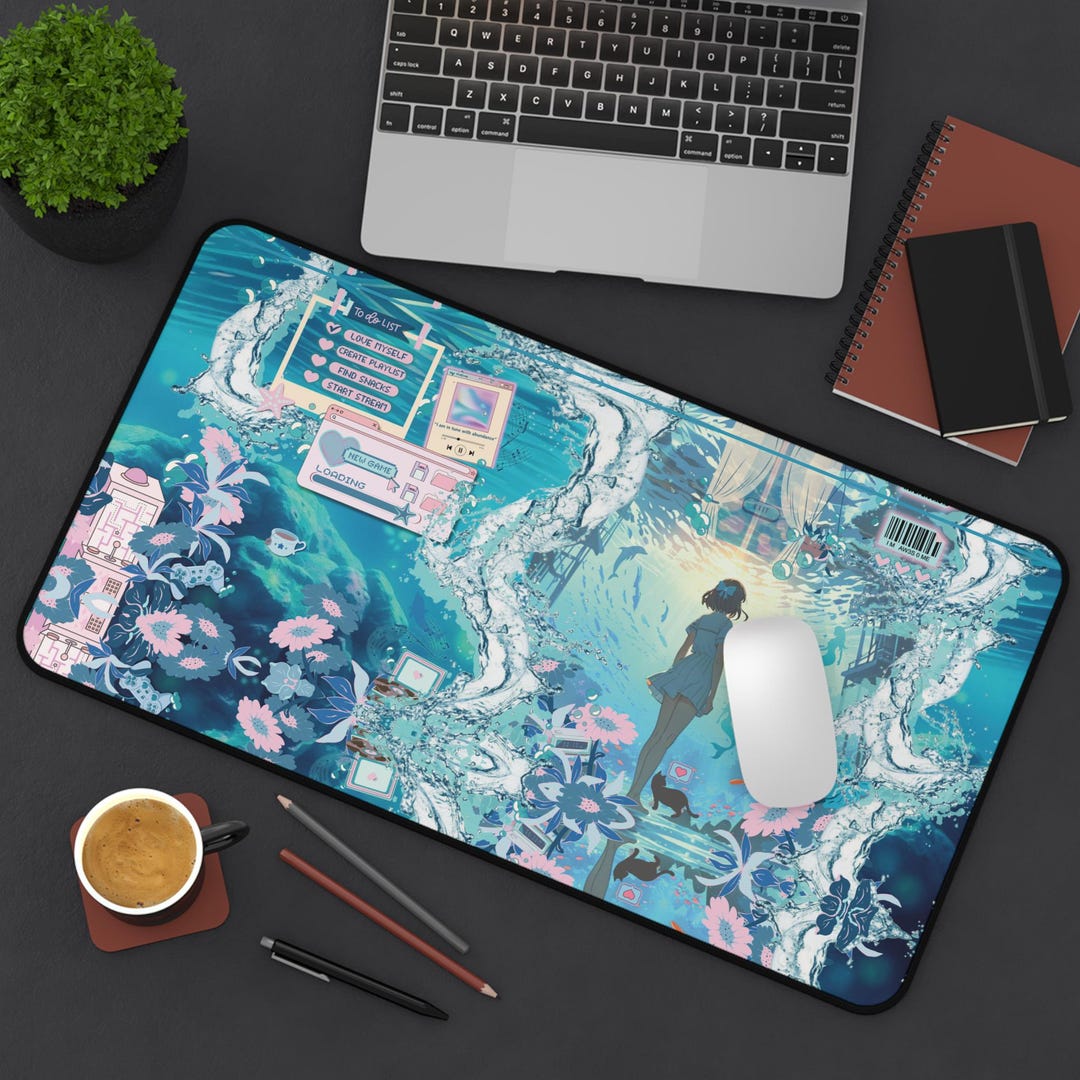 Ghibli Ocean Desk Mat | Lofi Anime Desk Pad | Cozy Gamer Desk Mat ...