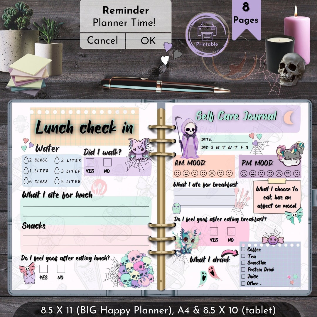 Goth Daily Self Care Tracker Creepy Cute Pastel Planner Printable Mood ...