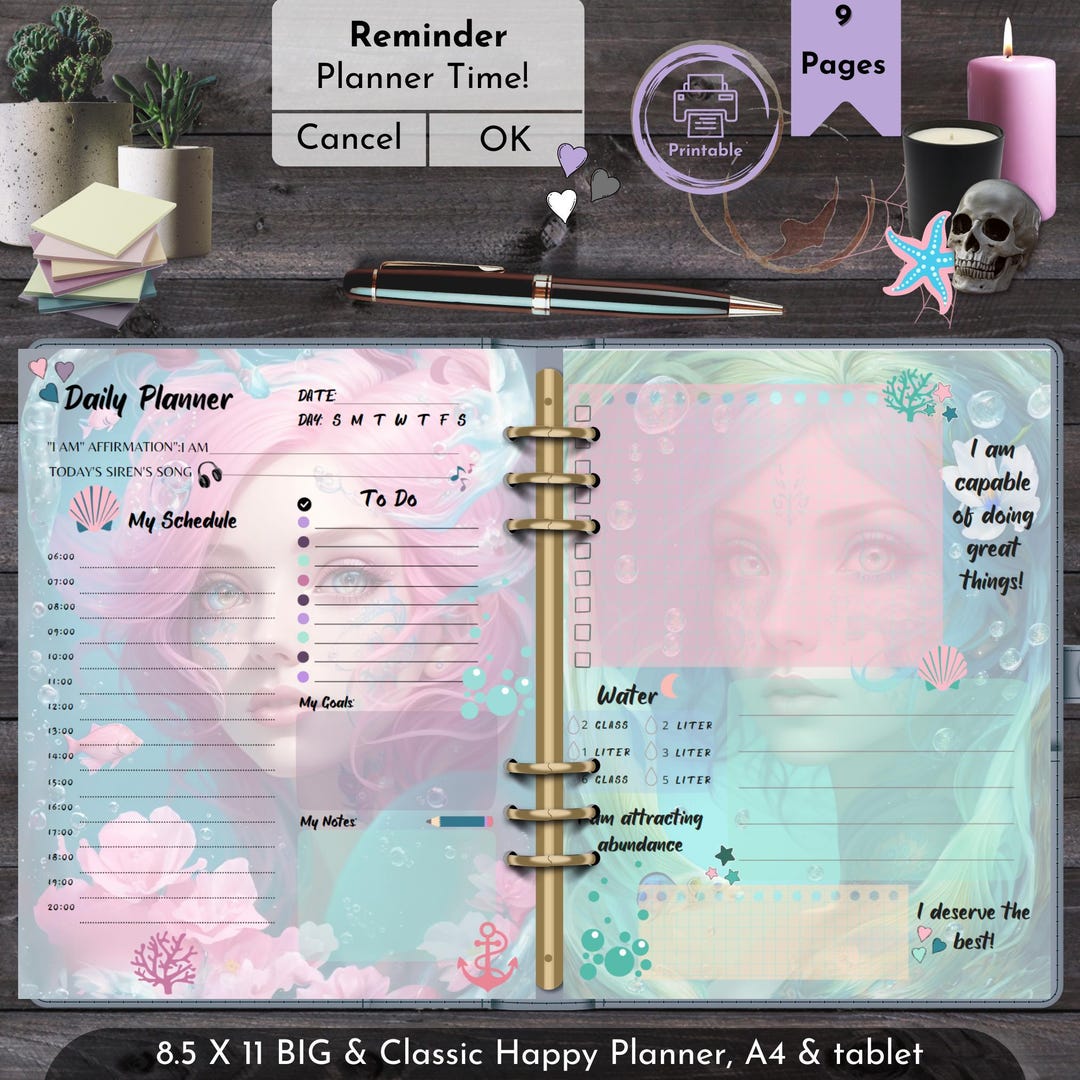 Mermaid Planner | Pastel Ocean Self-care Tracker | Pisces Journal ...