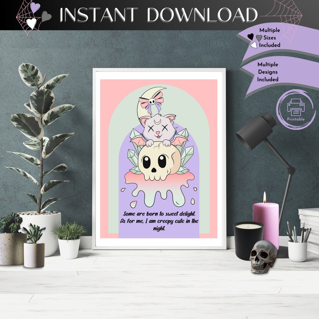 Pastel Goth Wall Art Creepy Cute Spooky Kawaii Cat Poster Horror Gift ...