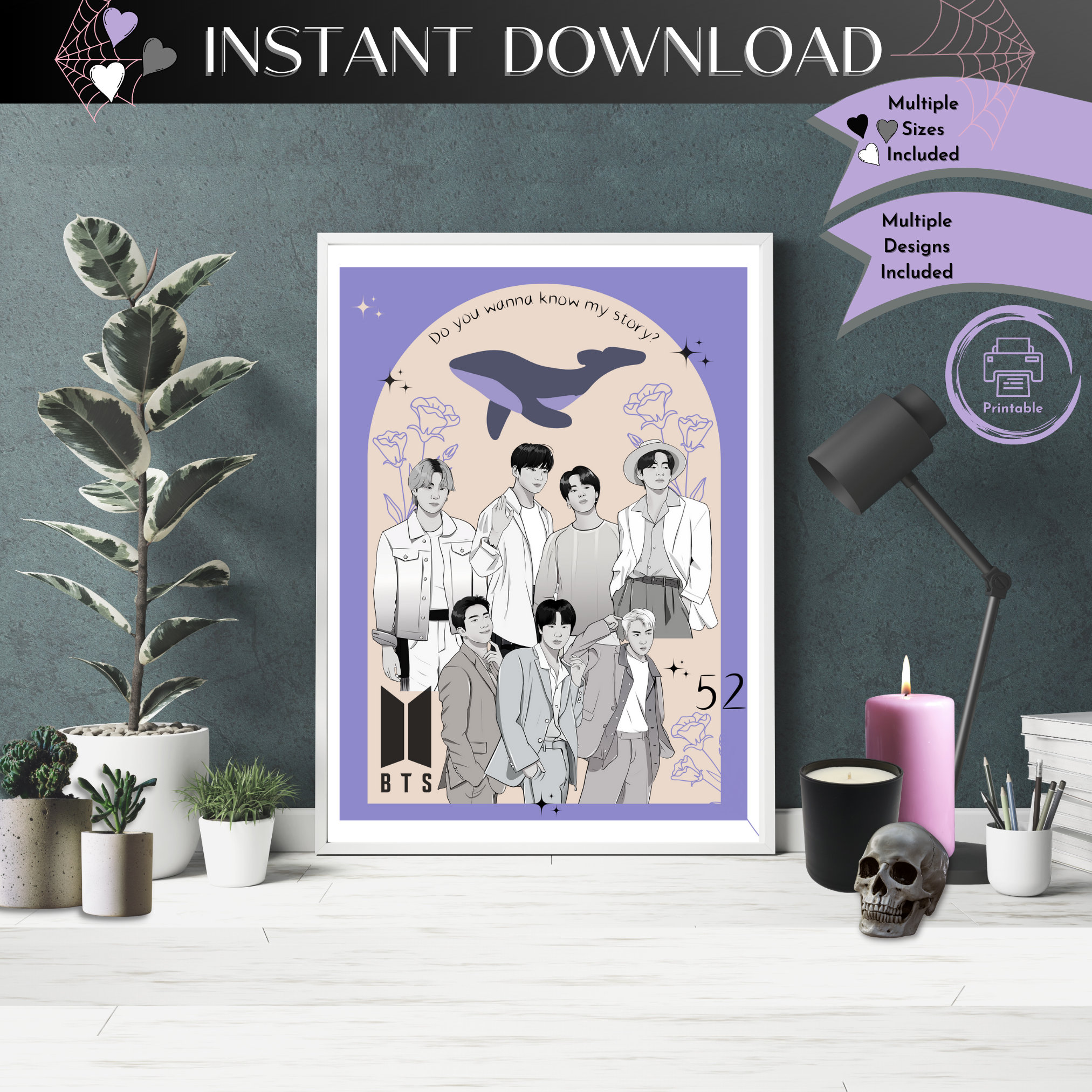 BTS Wall Art K-pop Poster BTS Army Gift 52 Whalien Korean Music Jimin V ...