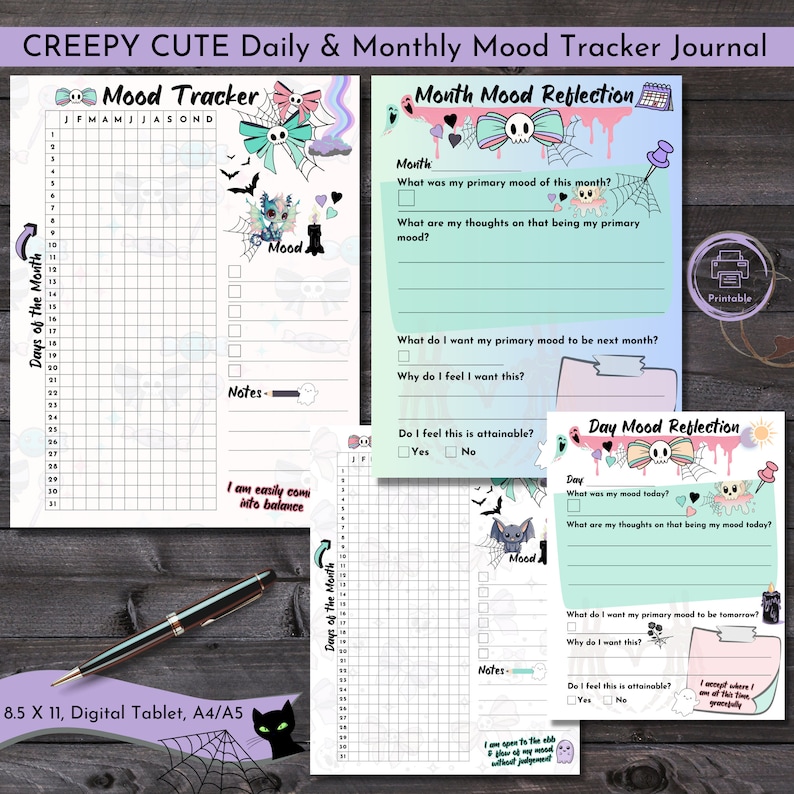 Pastel Goth Mood Tracker | Alt ADHD Mental Health Journal | PTSD ...