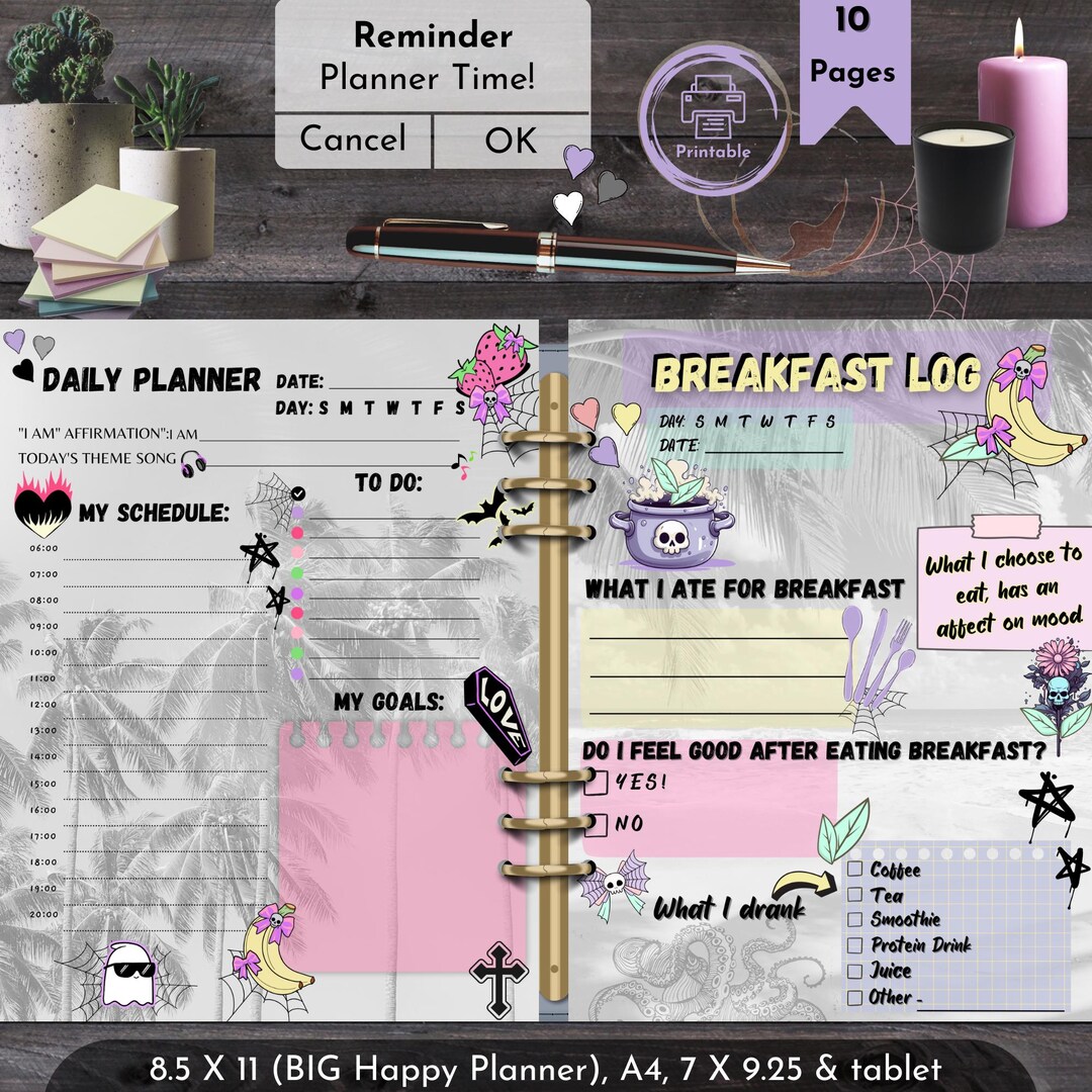 Summer Goth Daily Self Care Tracker Creepy Cute Pastel Planner ...