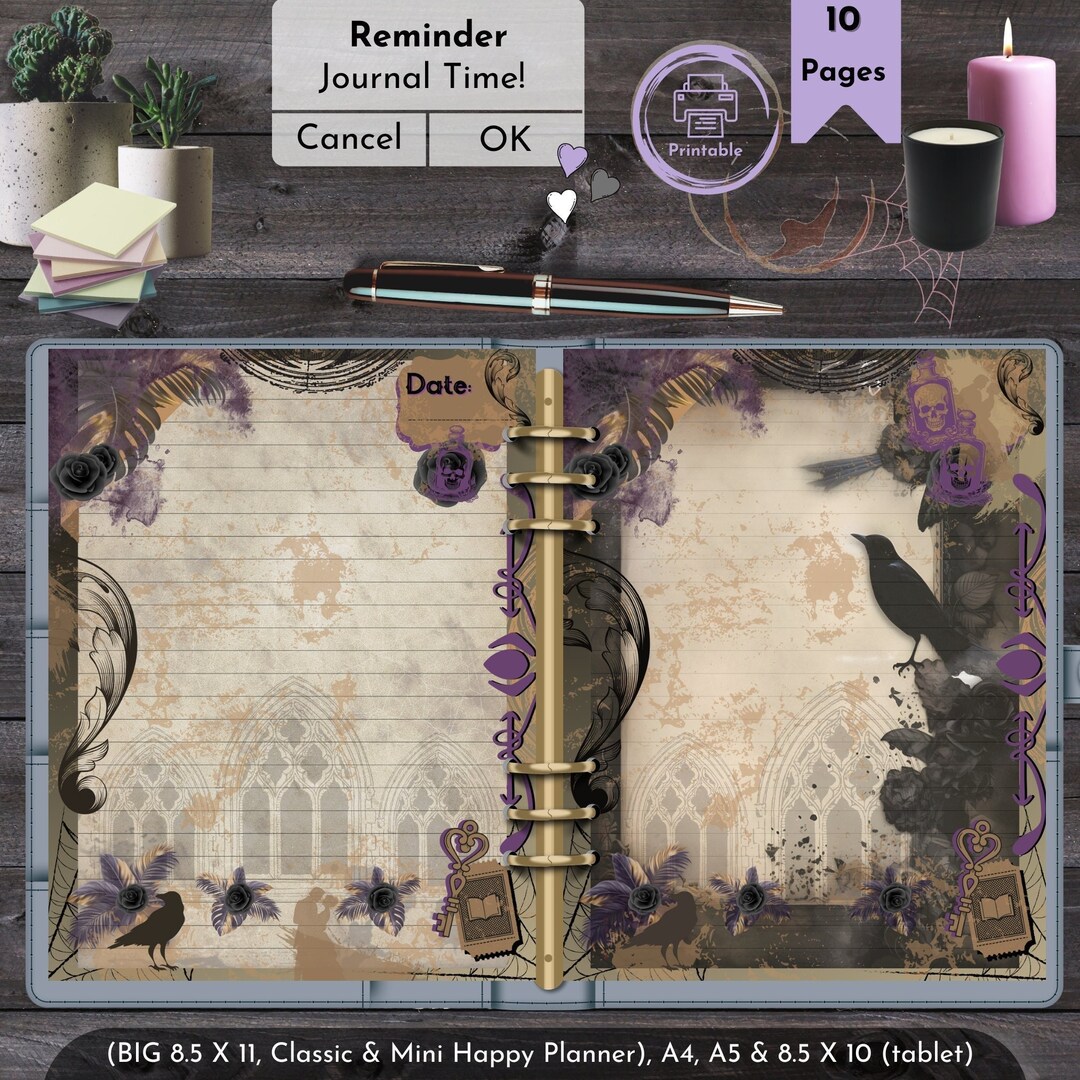 Gothic Lined Journal Pages | Alt Printable Grimoire Stationery | Goth ...