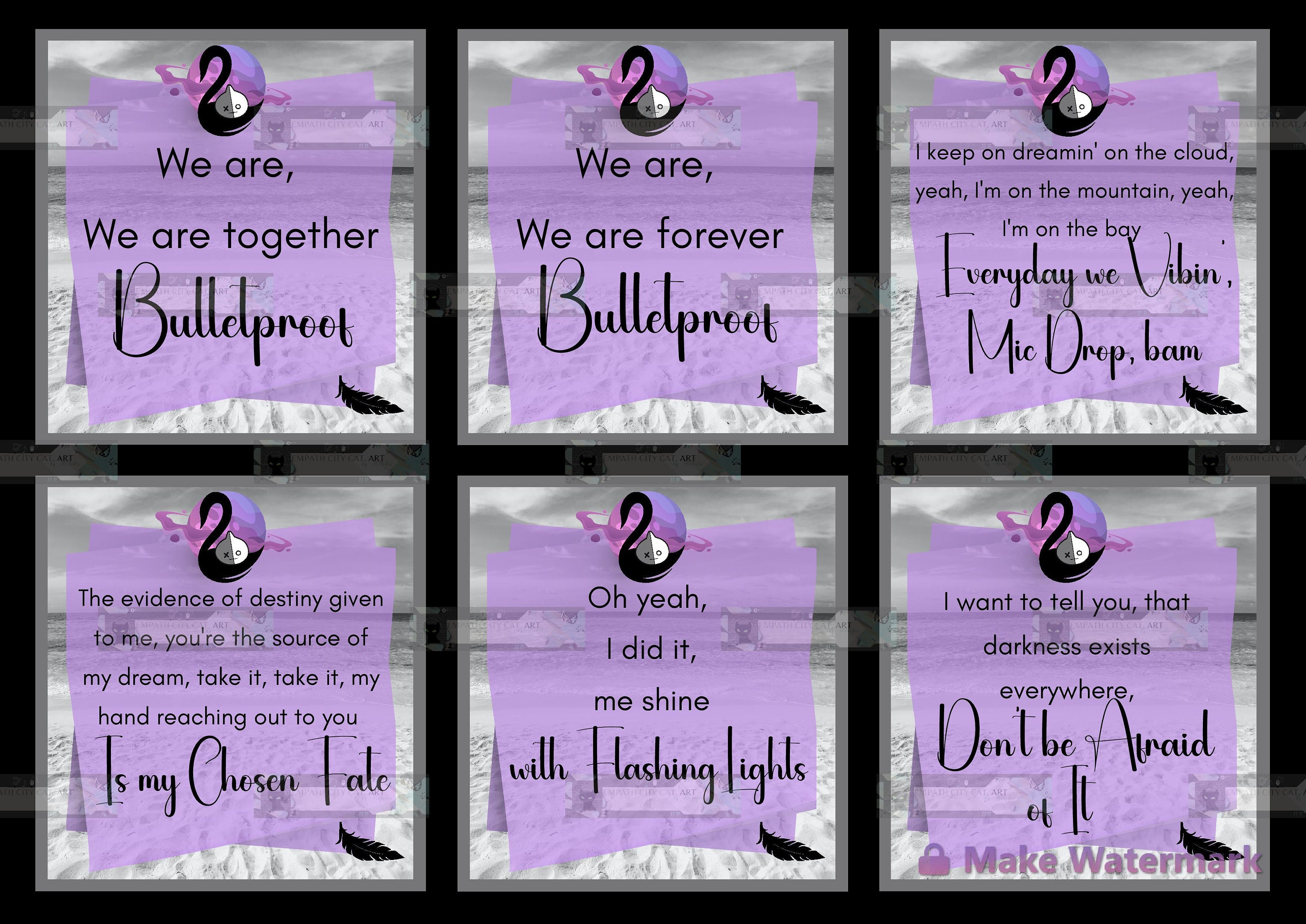 BTS Affirmation Cards K-pop Art BT21 Van Army Korean Music Lyrics Gift ...