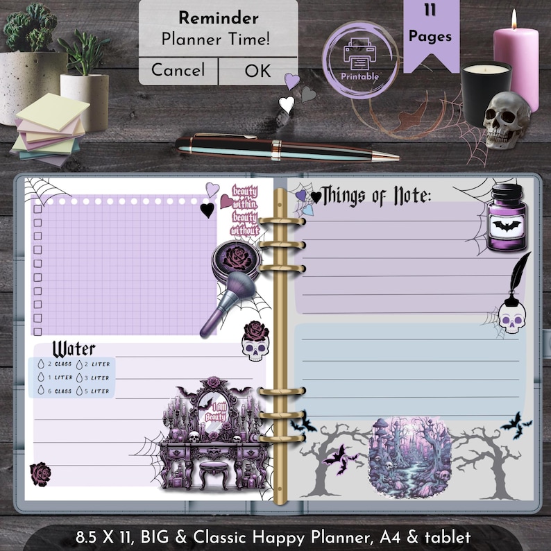 Goth Planner Printable • Witchy Stationery • Pastel Gothic Makeup Mood ...