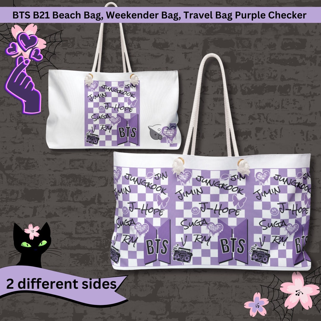 BTS Weekender Bag BTS Beach Bag BT21 Purple Checker Retro 90s Hope on ...