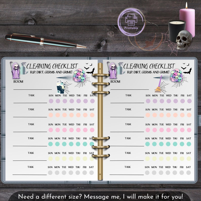 Goth Cleaning Checklist Tracker Pastel Daily Weekly Monthly - Etsy UK
