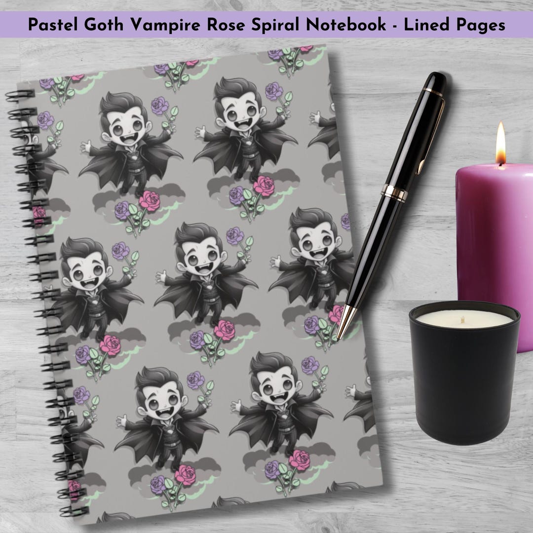 Pastel Goth Notebook Vampire Journal Gray - Ruled Line Pages - Etsy