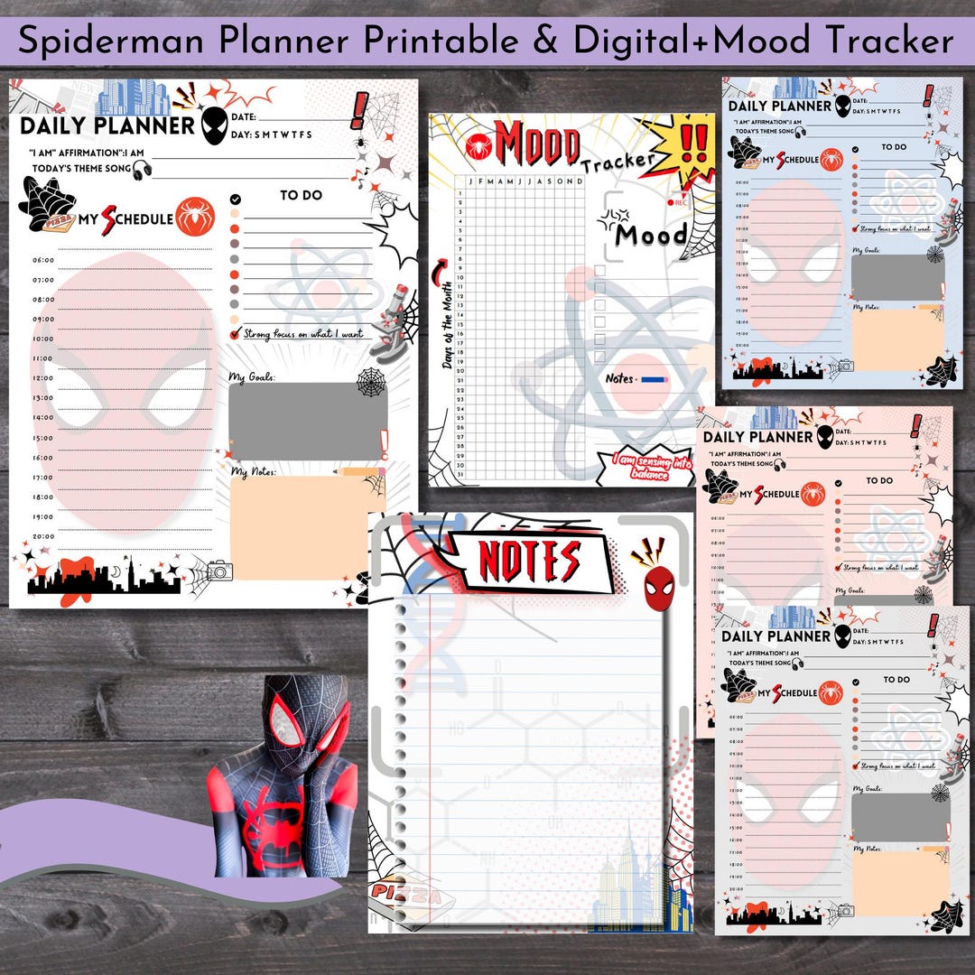 Spider-man Daily Planner Stationery | Spiderman Mood Tracker ...