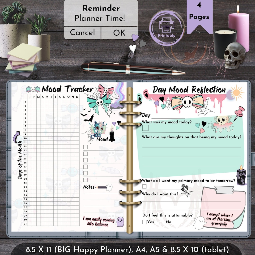 Pastel Goth Mood Tracker | Alt ADHD Mental Health Journal | PTSD ...