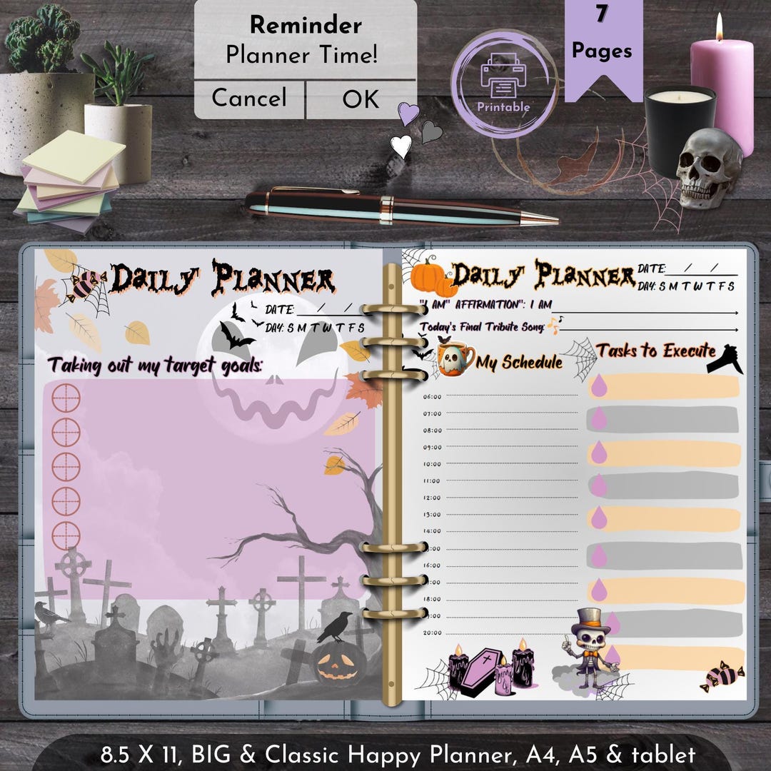 Goth Daily Planner | Halloween Printable | Creepy Kawaii Goal Tracker ...