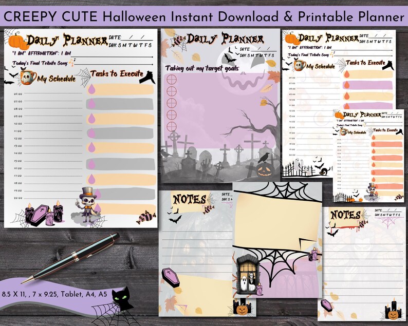 Goth Daily Planner | Halloween Printable | Creepy Kawaii Goal Tracker ...