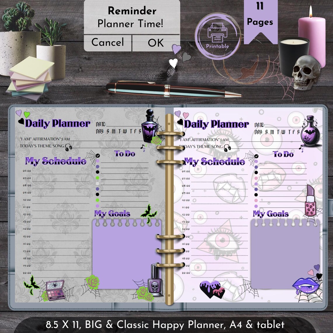 Goth Planner Printable • Witchy Stationery • Pastel Gothic Makeup Mood ...