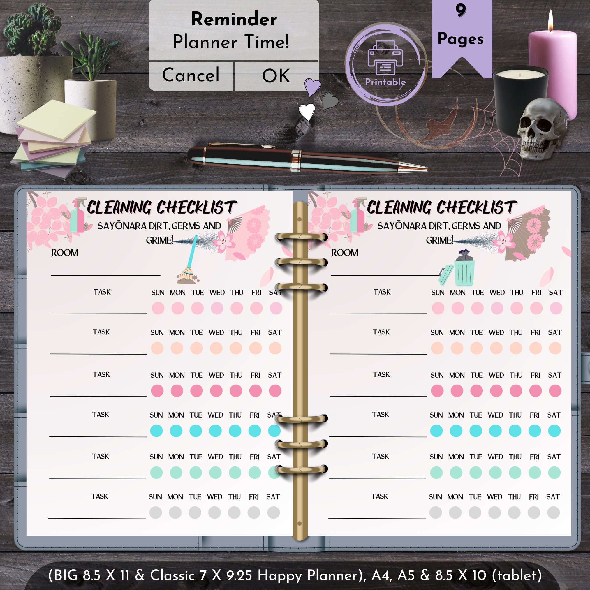 Pink Cherry Blossom Cleaning Checklist Tracker Daily Weekly Monthly ...
