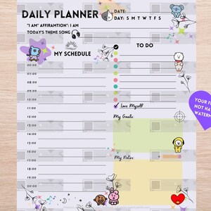 BTS BT21 Daily Planner Instant Download K-pop Gift Undated Daily ...