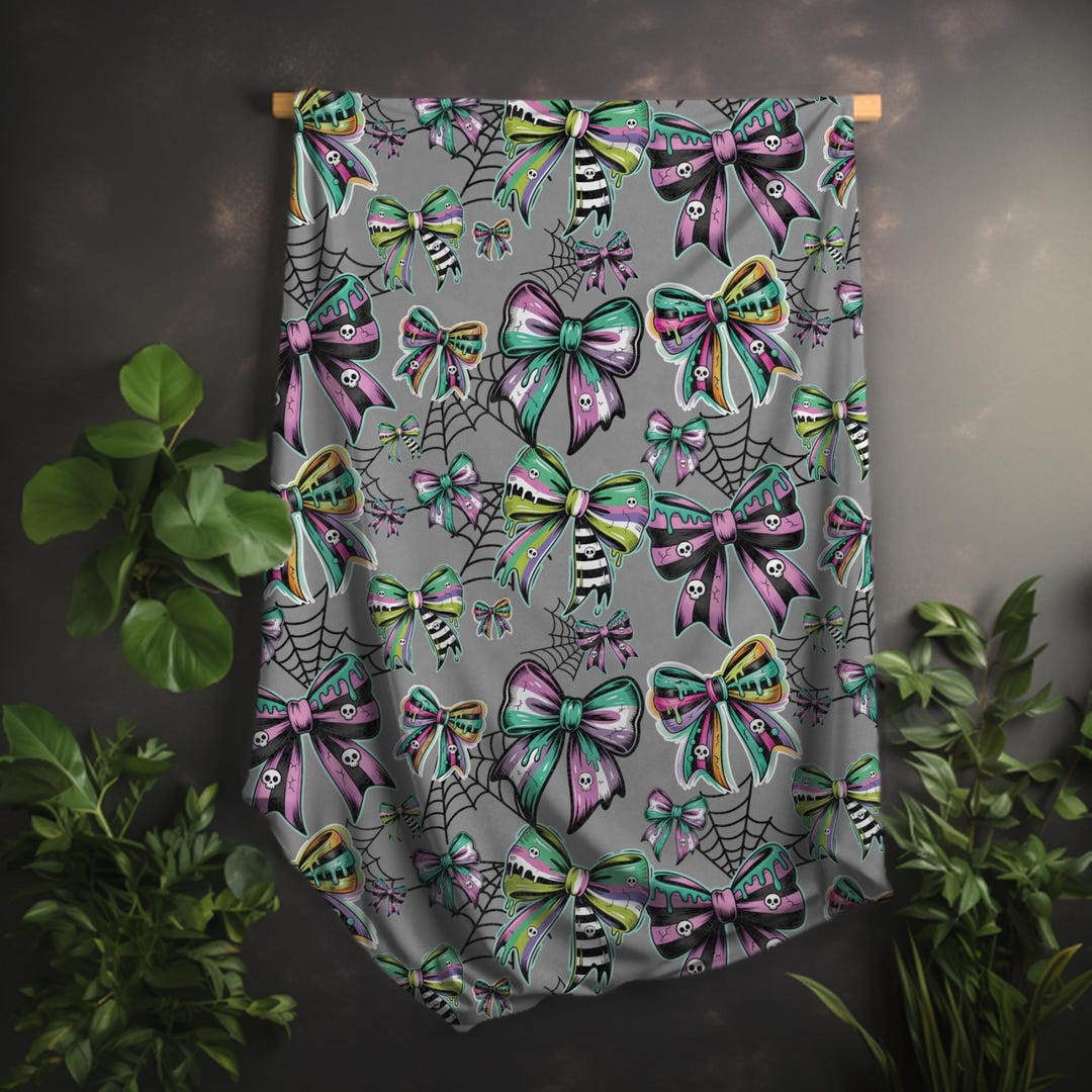 Creepy Cute Pastel Goth Skull & Bows Blanket, Pink Spooky Cozy Throw ...