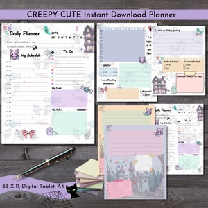 Goth Daily Planner Creepy Cute Pastel Stationery Pages Instant Download ...