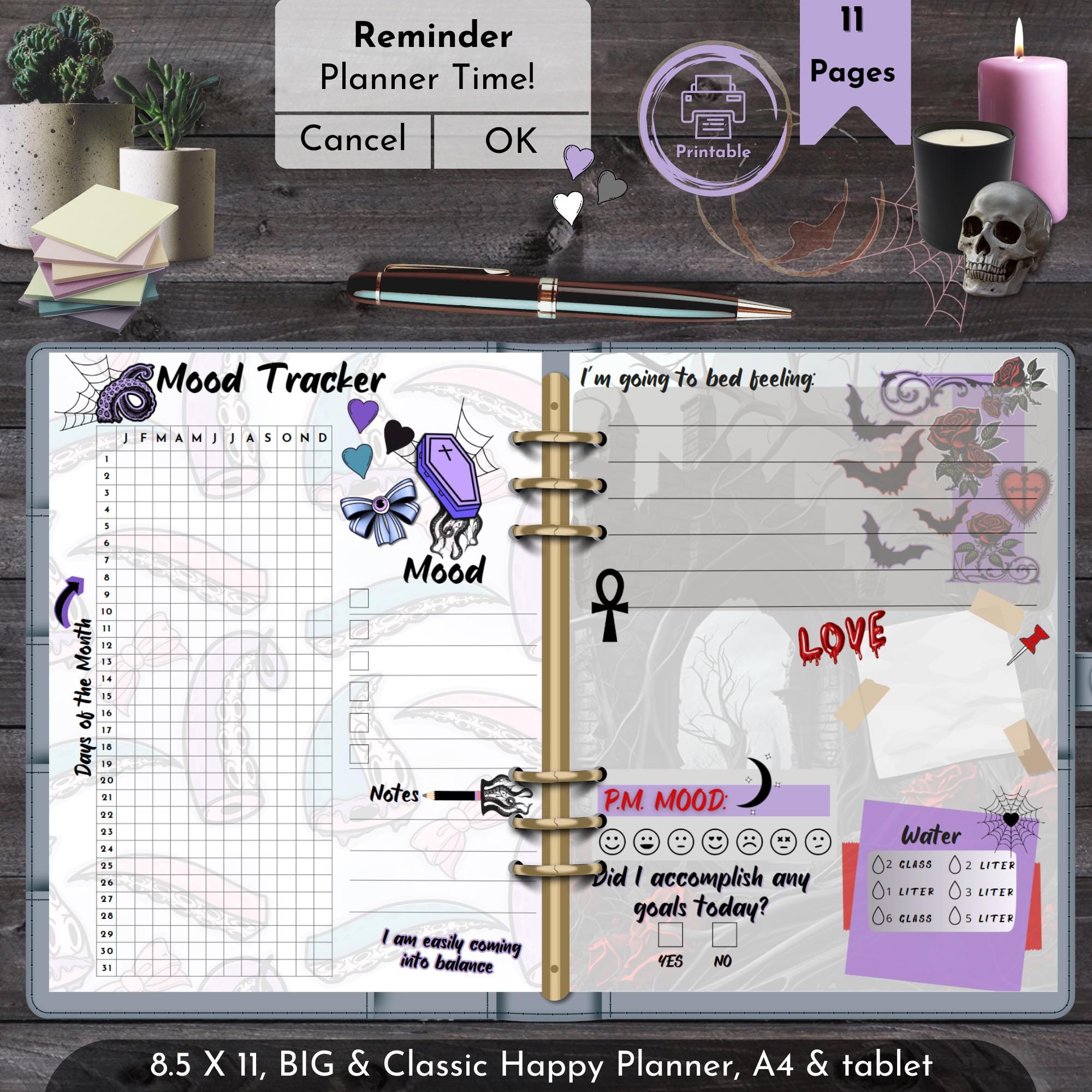 Goth Planner Printable • Witchy Stationery • Pastel Gothic Makeup Mood ...