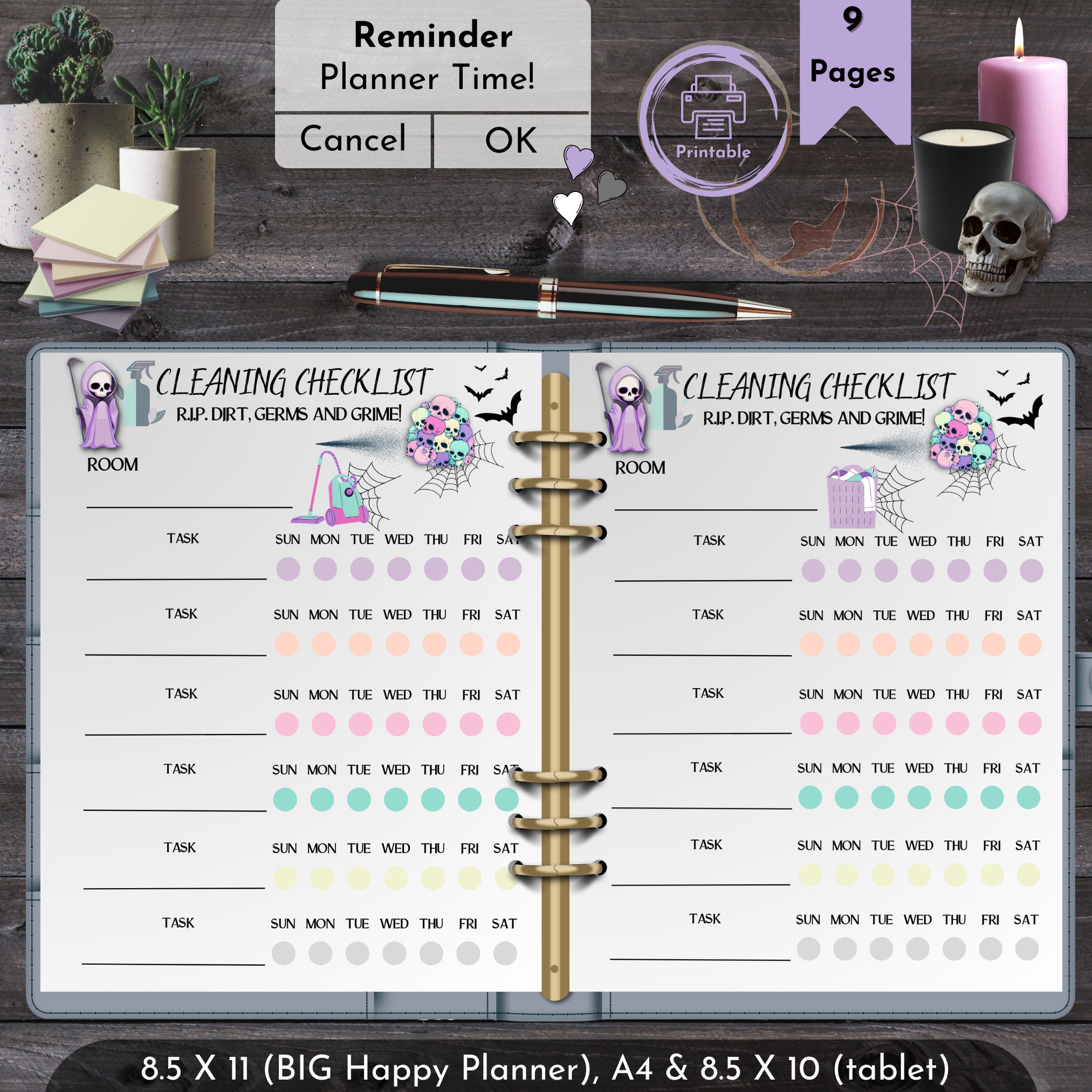 Goth Cleaning Checklist Tracker Pastel Daily Weekly Monthly - Etsy UK