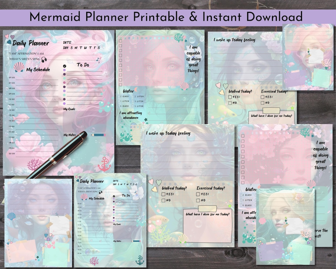 Mermaid Planner Printable | Pastel Ocean Theme Self Care Tracker ...