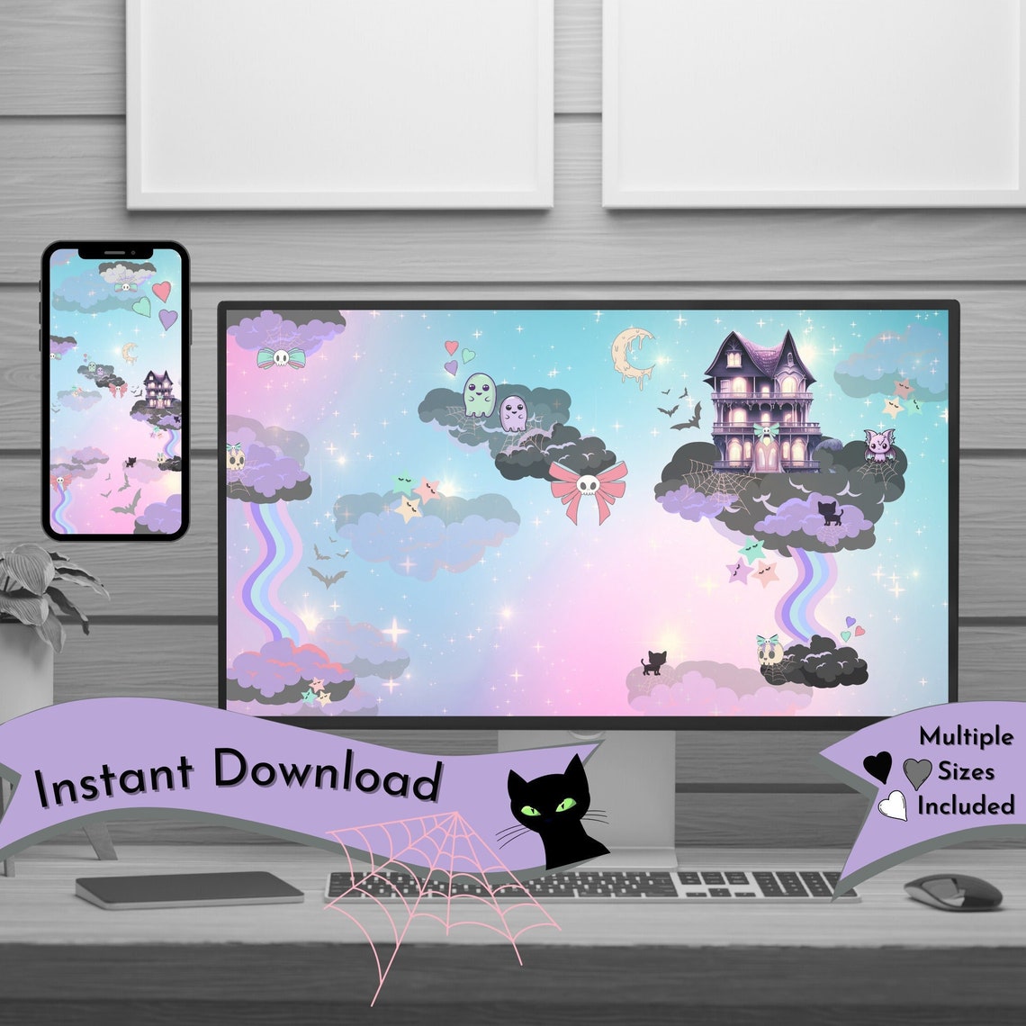 Pastel Goth Desktop Wallpaper | Spooky Cute PC Background | Soft Goth ...