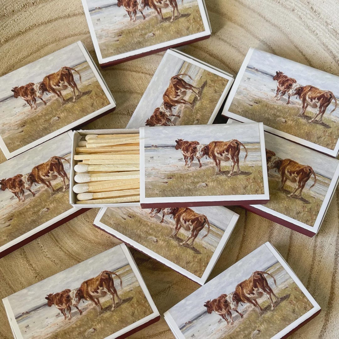 Cattle Match Set | Western Art | Vintage Art Landscape | Candle Match ...