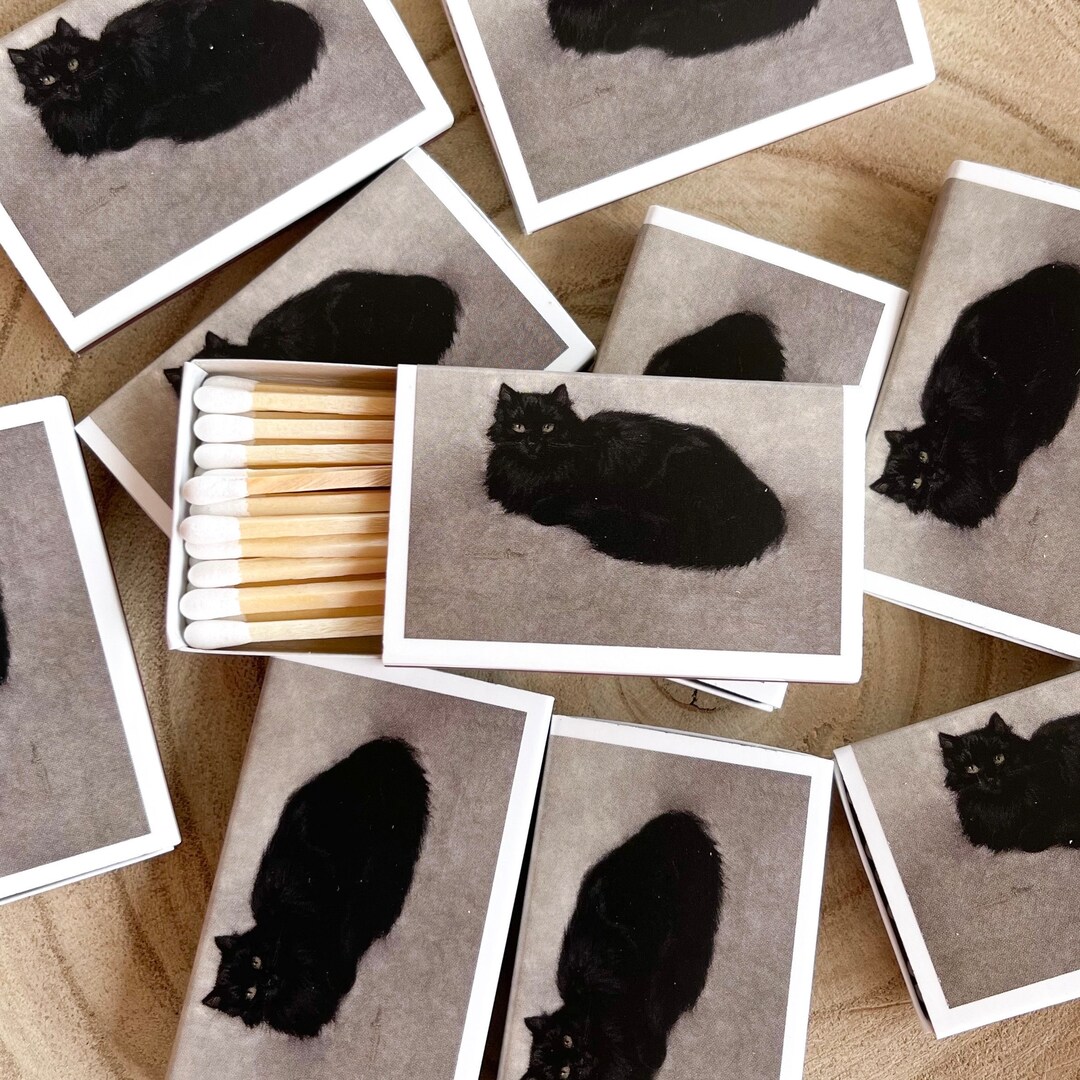 Black Cat Match Set | Vintage Art | Fall | Halloween | Candle Match Box ...