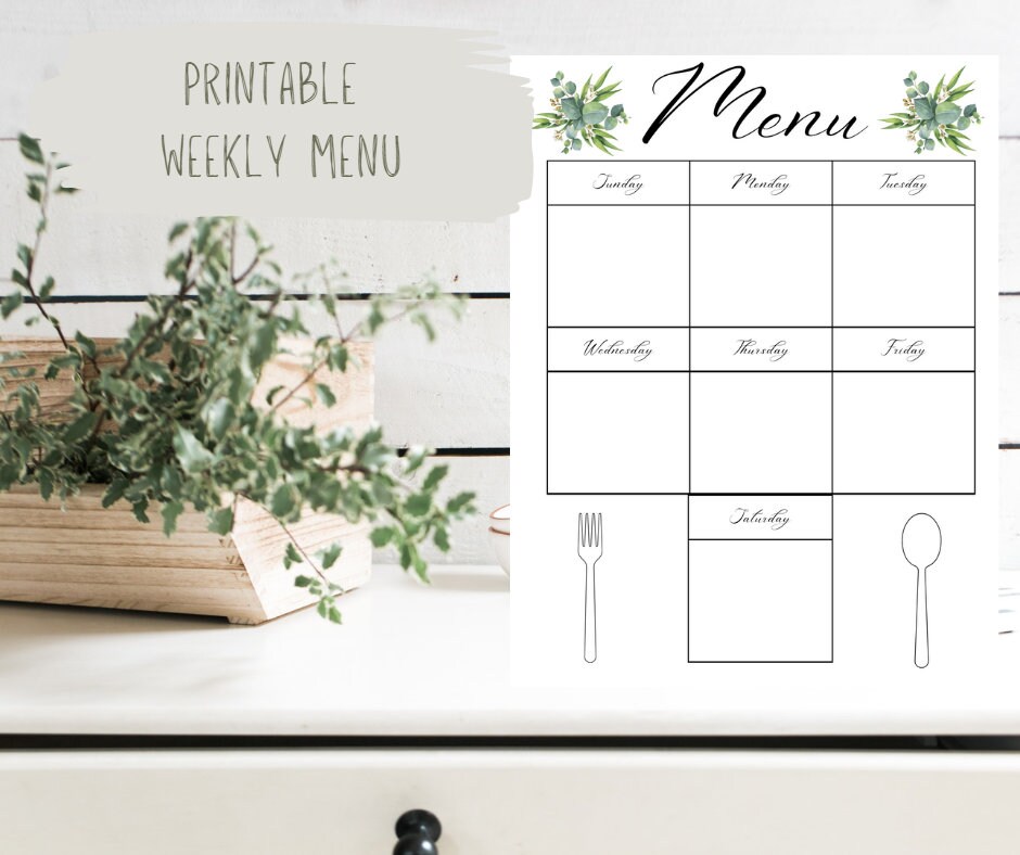 Printable Weekly Menu - Etsy