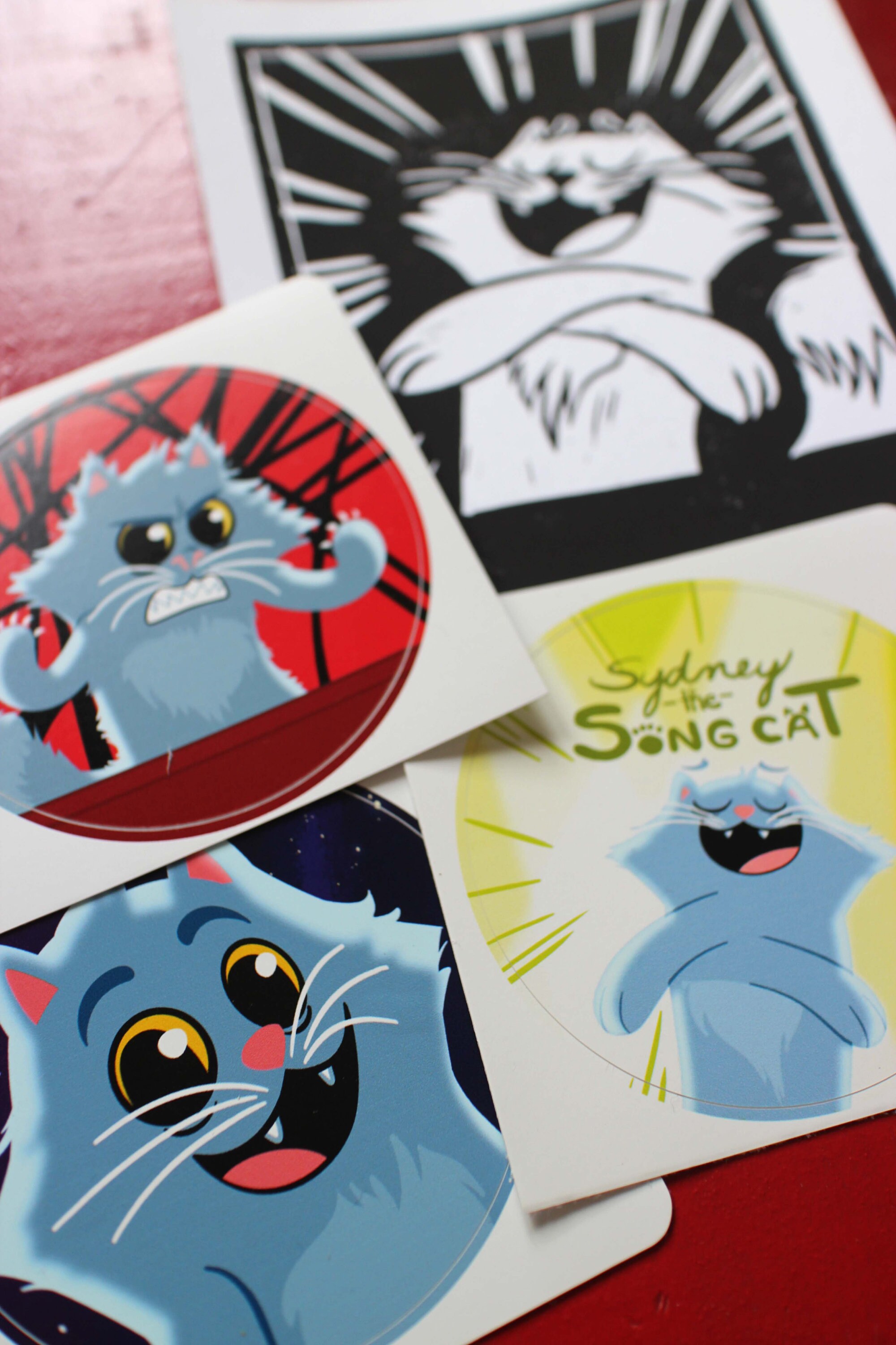 Sydney the Song Cat Vinyl Sticker Set (3") and Original Linocut Print ...