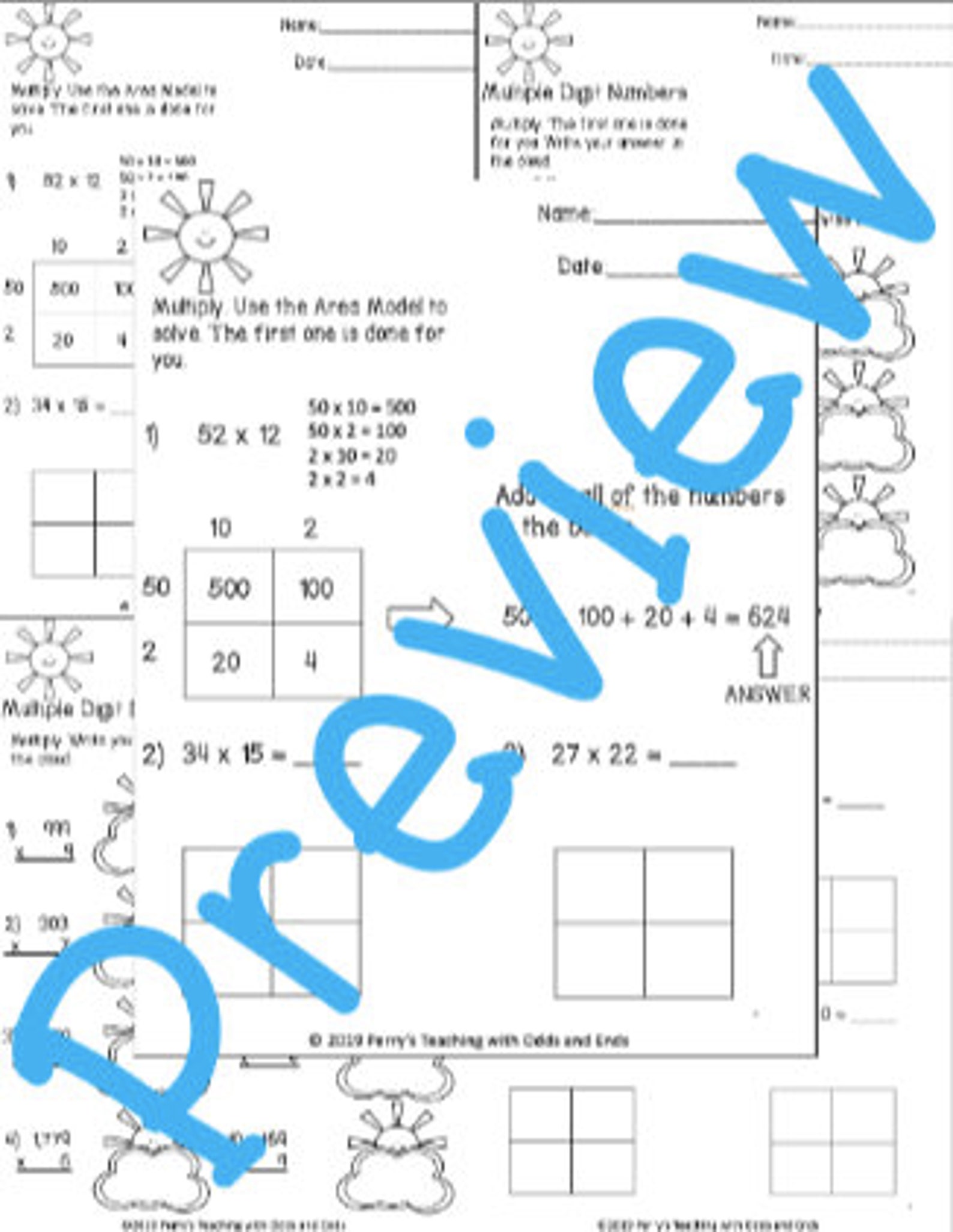 4th Grade Multiplication Math Worksheets - Etsy
