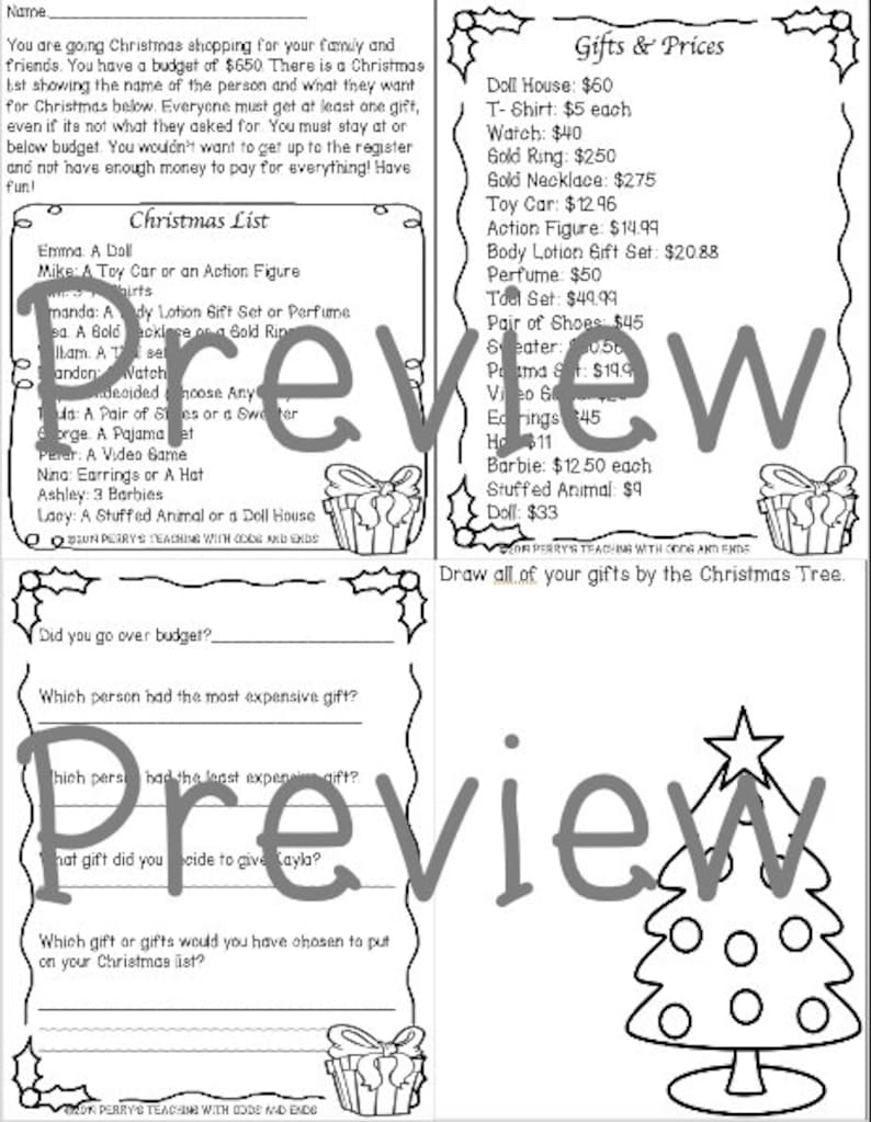 Christmas Math/economics Activity Budgeting/spending Life Skills - Etsy