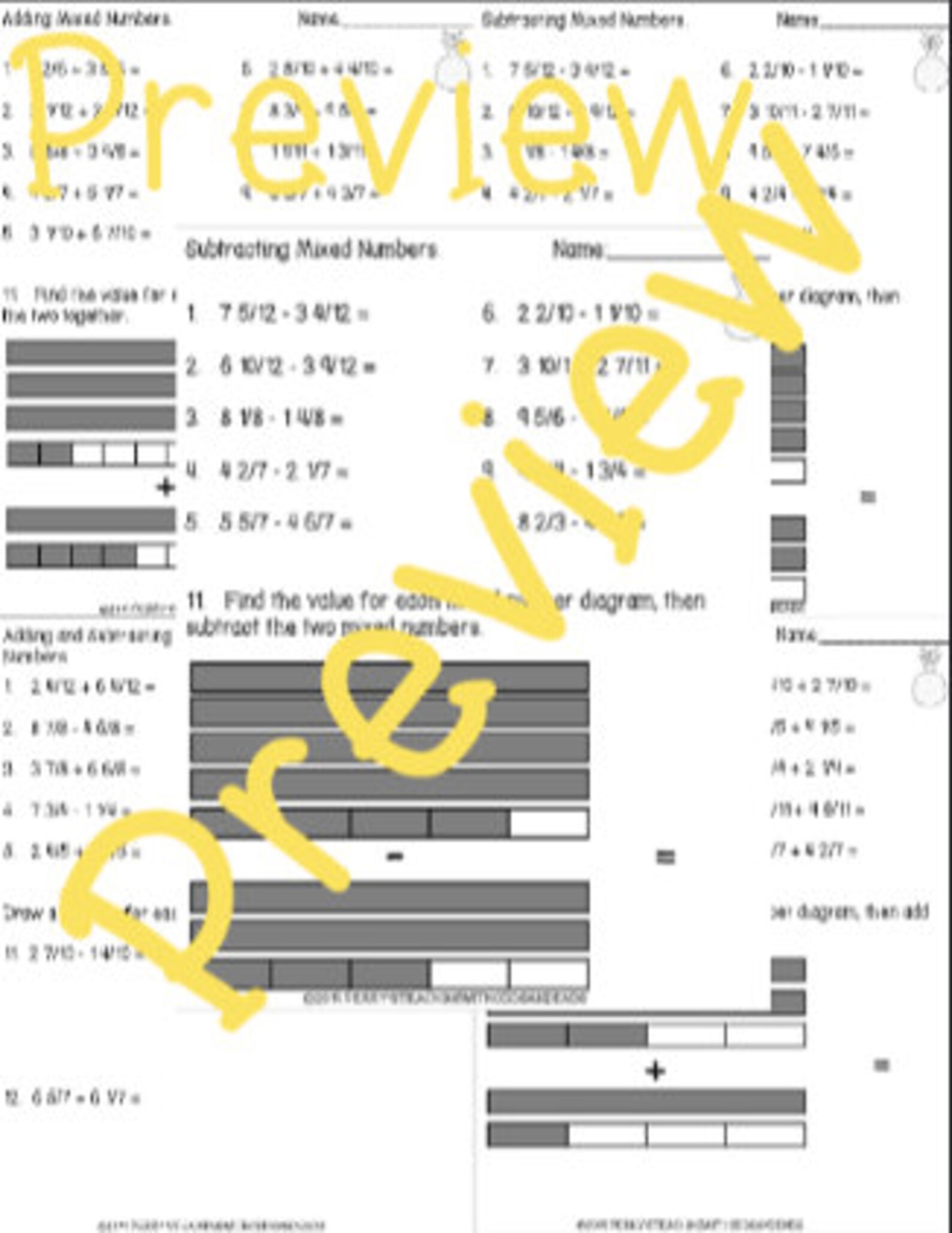 Adding and Subtracting Mixed Numbers 4th Grade Fractions Math - Etsy