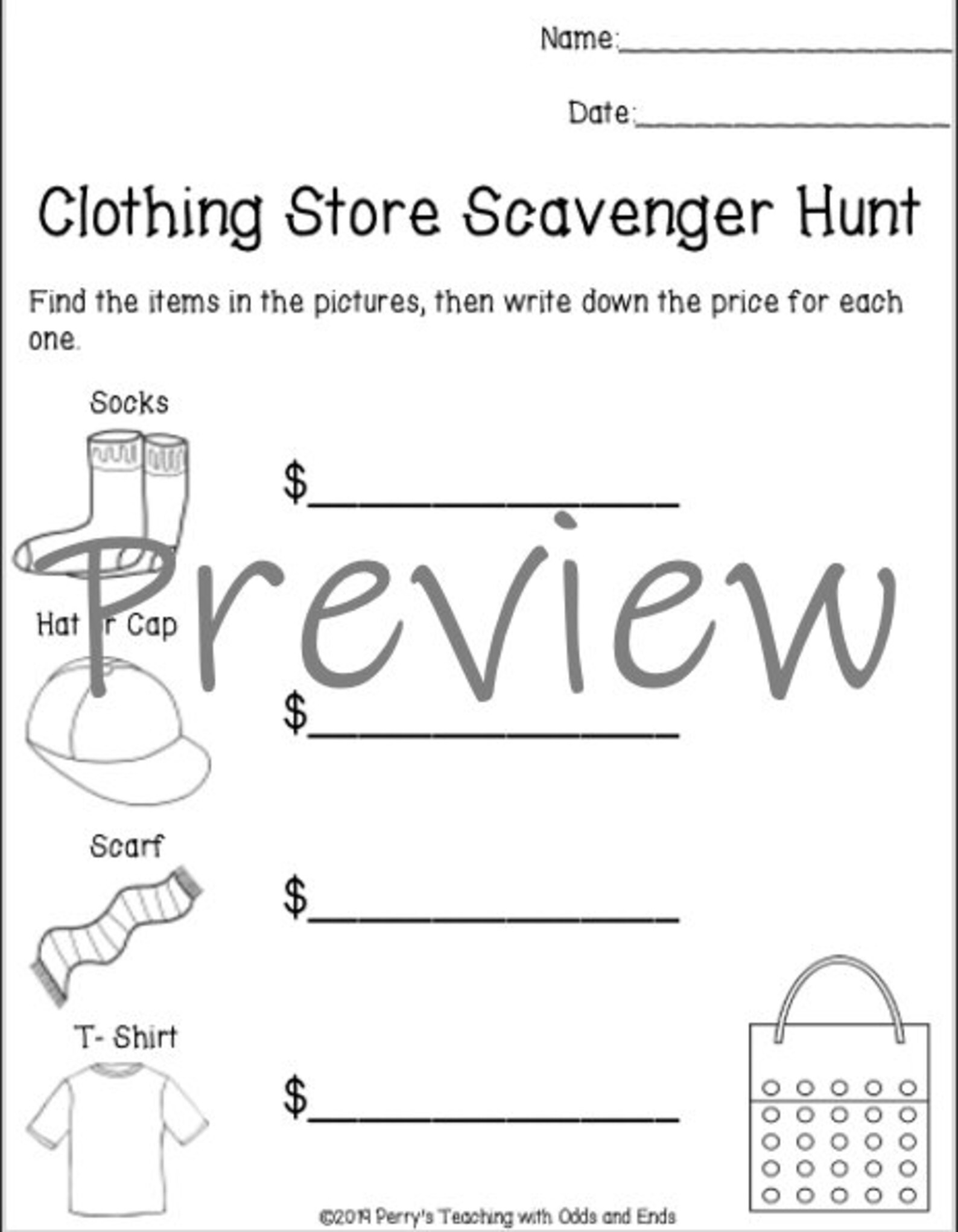 Clothing Store Scavenger Hunt Activity, Learning for Kids, Homeschool ...