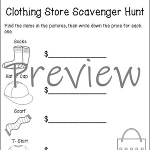 Clothing Store Scavenger Hunt Activity, Learning for Kids, Homeschool ...