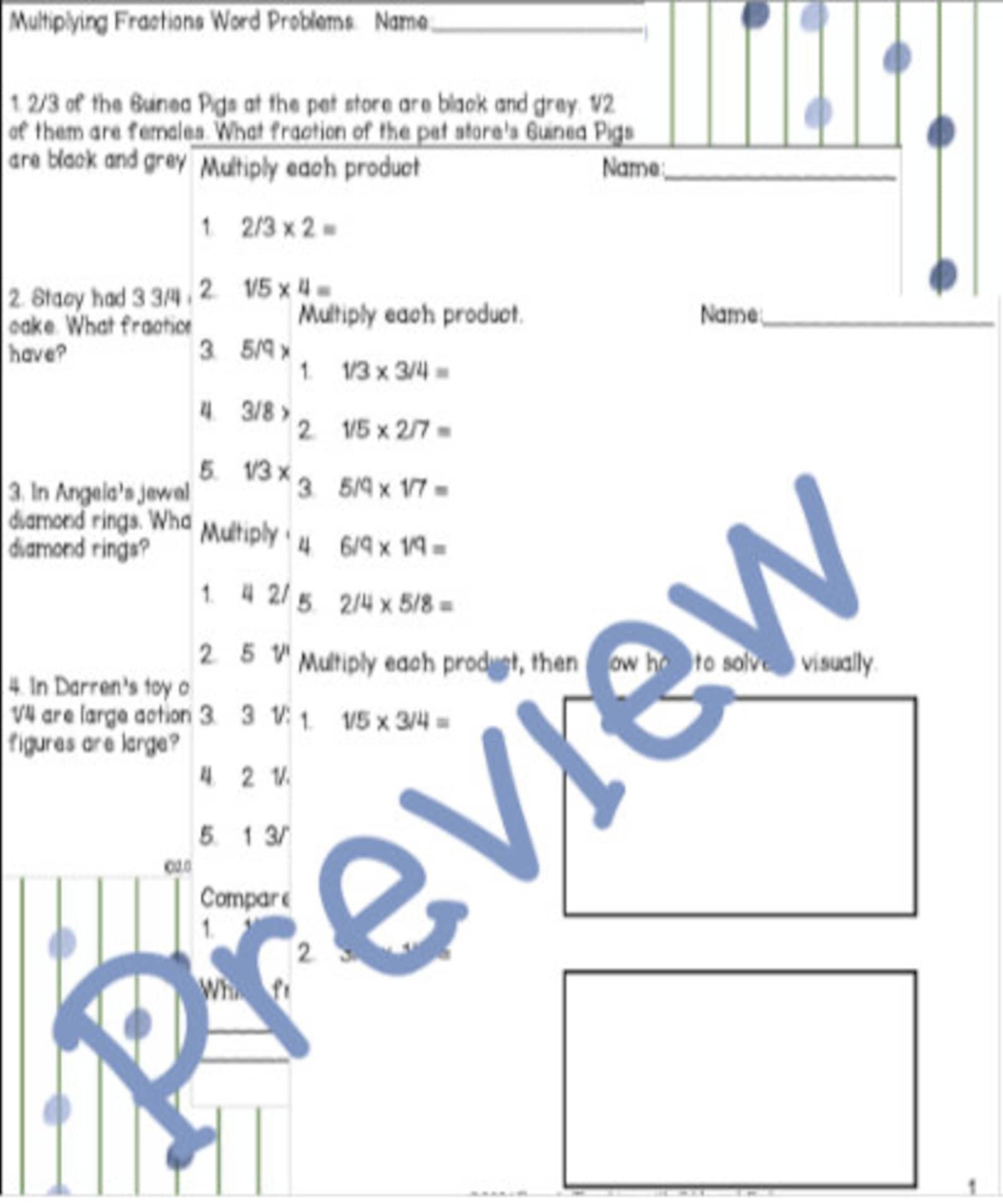 Multiplying Fractions All in One Assessment Test Practice Worksheets ...