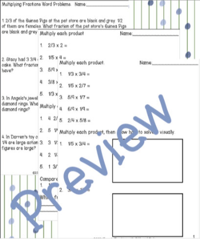 Multiplying Fractions All in One Assessment Test Practice Worksheets ...