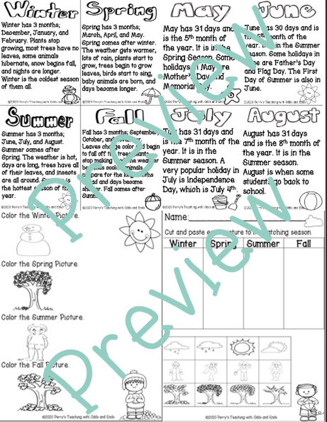 Homeschool Science Months & Seasons Activities Worksheets, Home ...