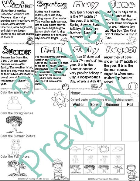 Homeschool Science Months & Seasons Activities Worksheets, Home ...