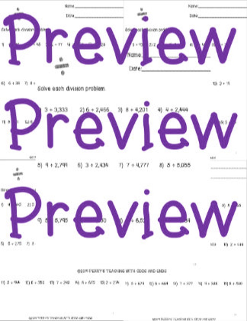 4th Grade Long Division Math Practice Worksheets - Etsy