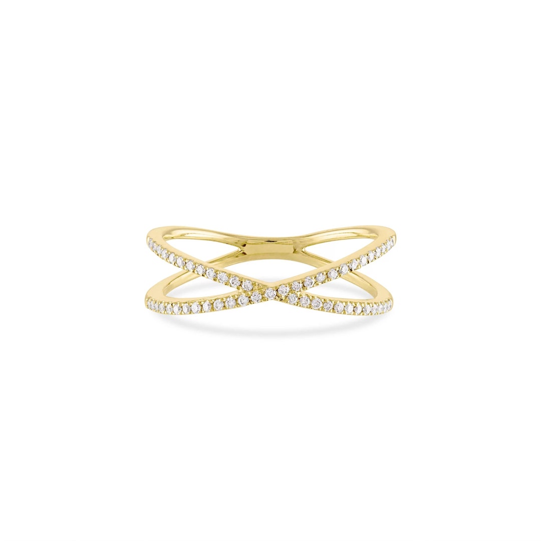 14k Gold Diamond Pave X Ring - Etsy