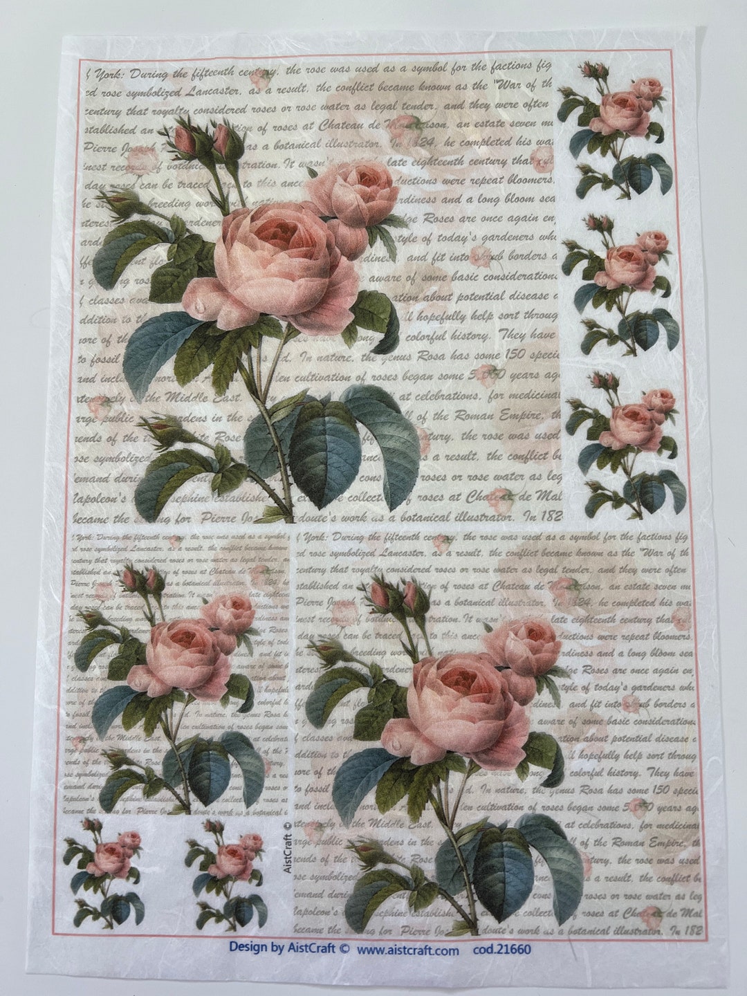 Rose and Script Rice Paper - Etsy