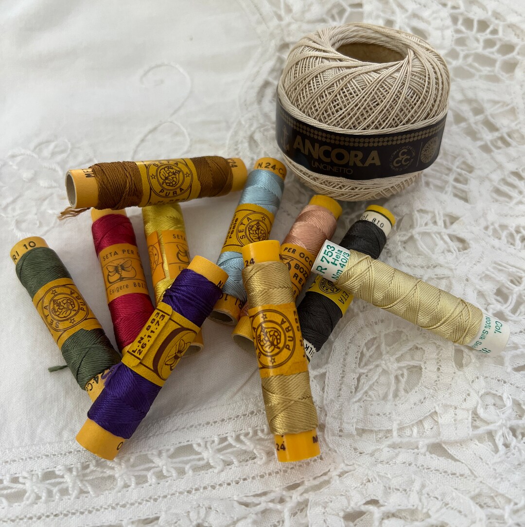 100% Italian Silk Thread 10 Spools and 1 Spool of Italian Cotton Thread ...