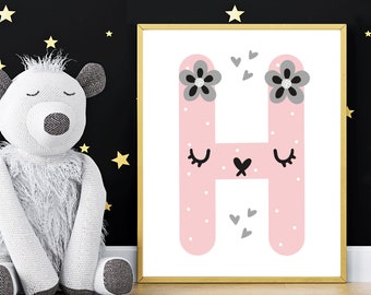 Letter H Girl Print - Etsy