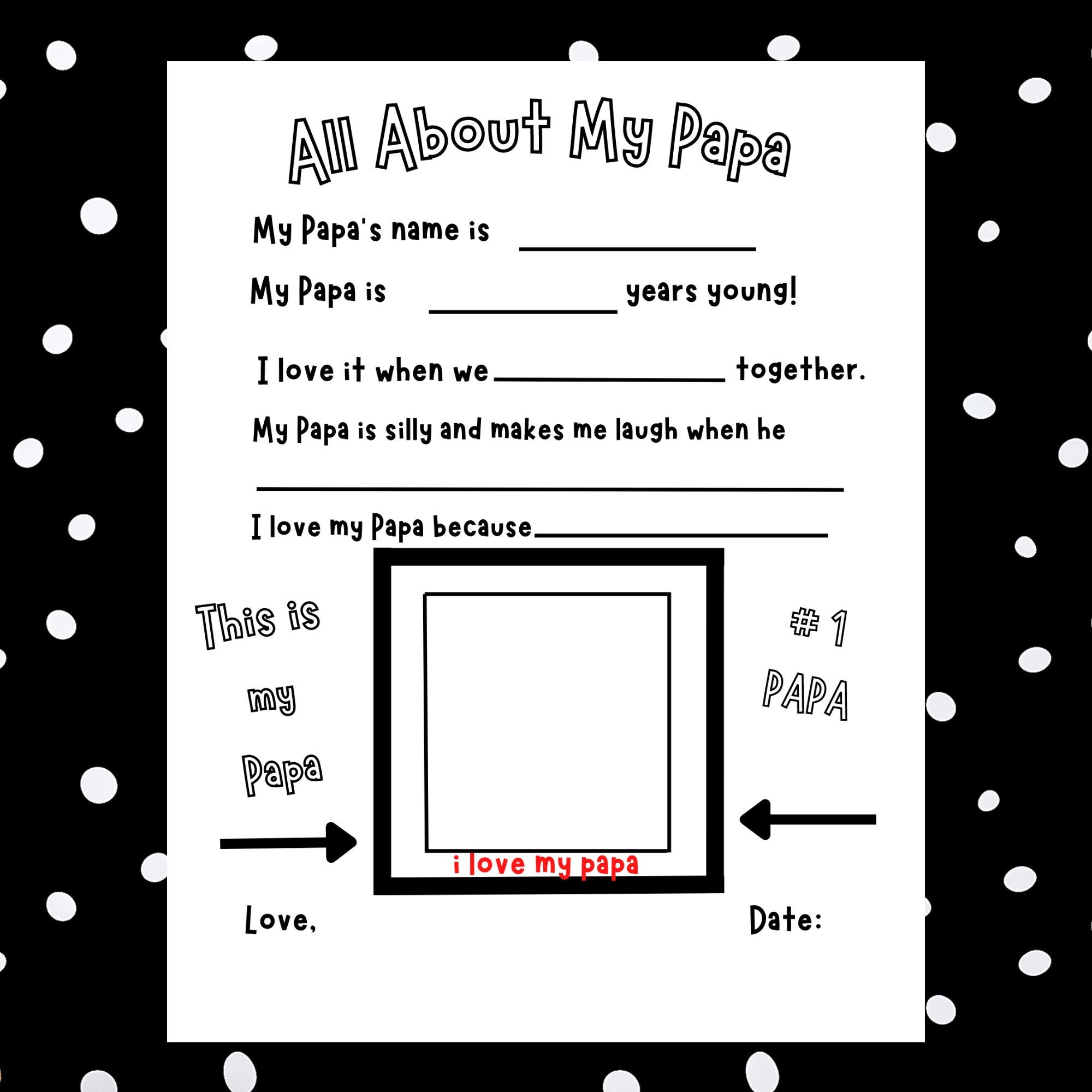 All About My Papa Printable, I Love My Papa, Color Worksheet for ...