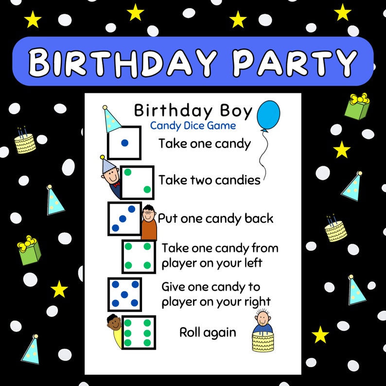Printable Candy Dice Game Fun Kids Roll the Dice Game Boy Party ...